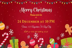 Free Red Background Christmas Invitation Card & Online Invitations