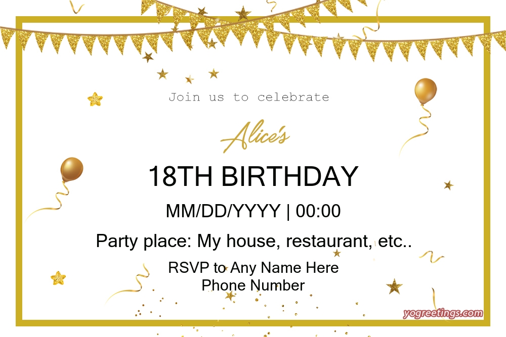 Birthday Invitation Card Design With Golden Ribbon