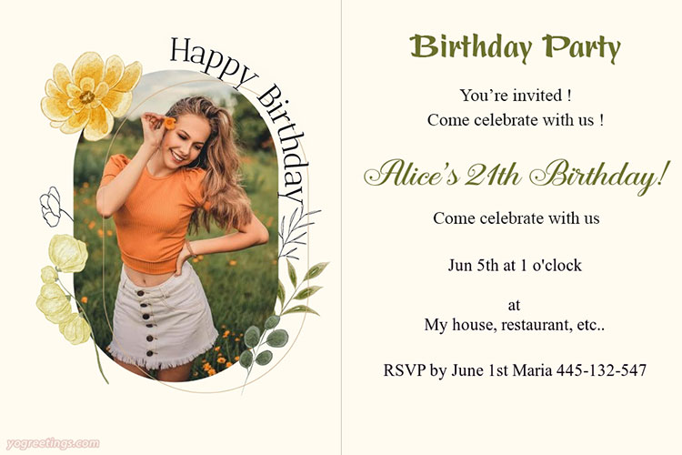 Watercolor Happy Birthday Invitation Card With Photo Free Watercolor Happy Birthday Invitation Card With Photo Free